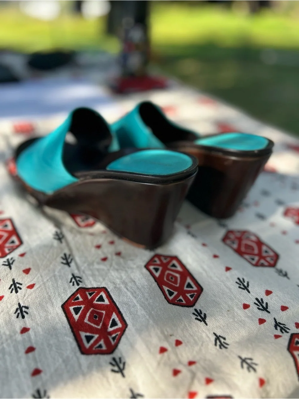 AEROSOLES | Shoes | Aerosoles Teal Leather Wedge Slide | Poshmark